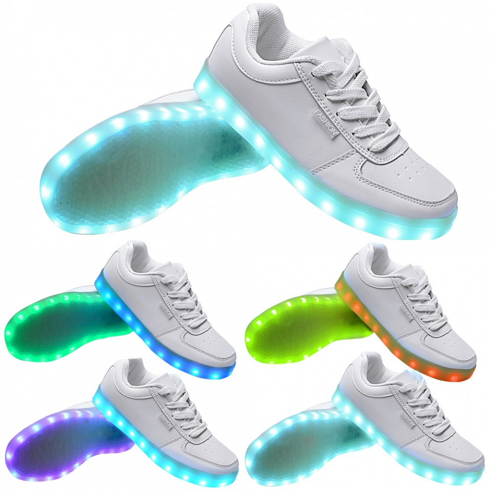 Women USB Charging LED Light Up Shoes Flashing Sneakers - White