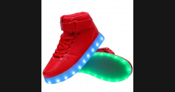 Women High Top USB Charging LED Light Up Shoes Flashing Sneakers - Red
